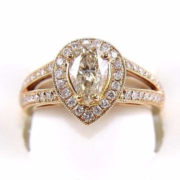 Jewelry | Pear Shape Diamond Solitaire Bridge Ring 14k Rg | Poshmark